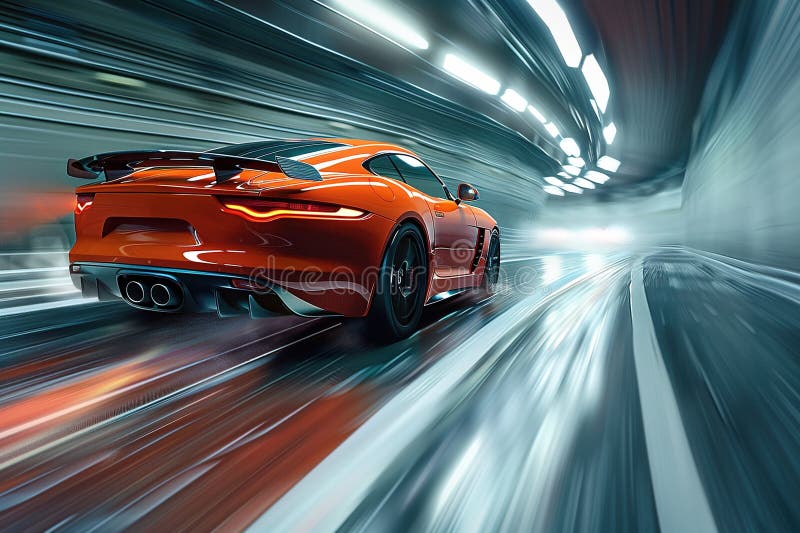 Orange Car on High Speed with Motion Blur. Generative AI. Stock ...