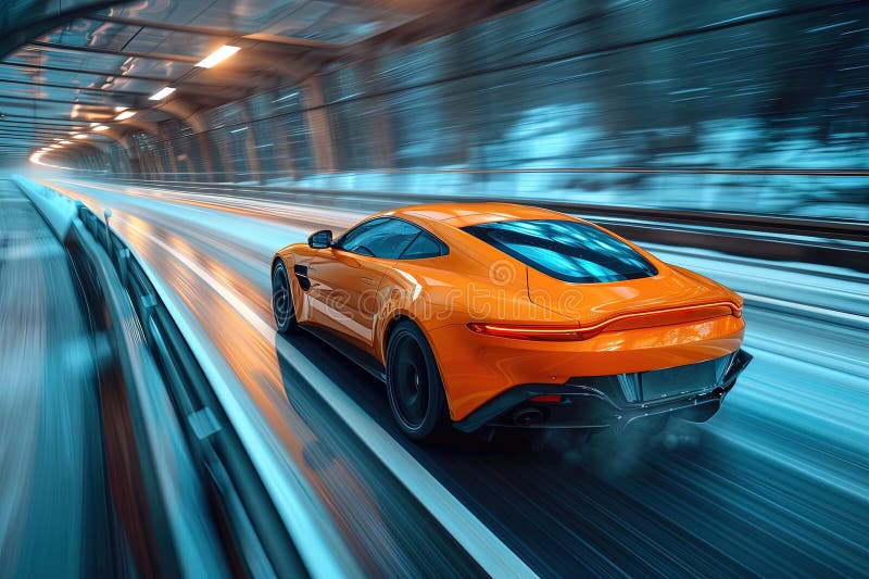 Orange Car on High Speed with Motion Blur. Generative AI. Stock ...