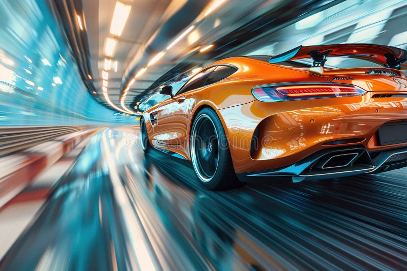 Orange Car on High Speed with Motion Blur. Generative AI. Stock ...