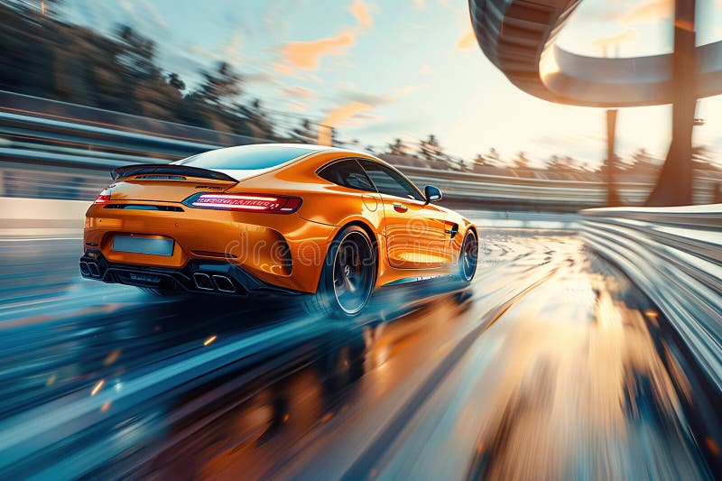 Orange Car on High Speed with Motion Blur. Generative AI. Stock ...