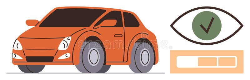 Orange Car with Inspection Approval Icon and Progress Bar Emphasizing ...