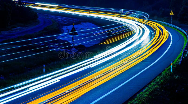 Orange Car Lights at Night. Long Exposure Stock Image - Image of modern ...