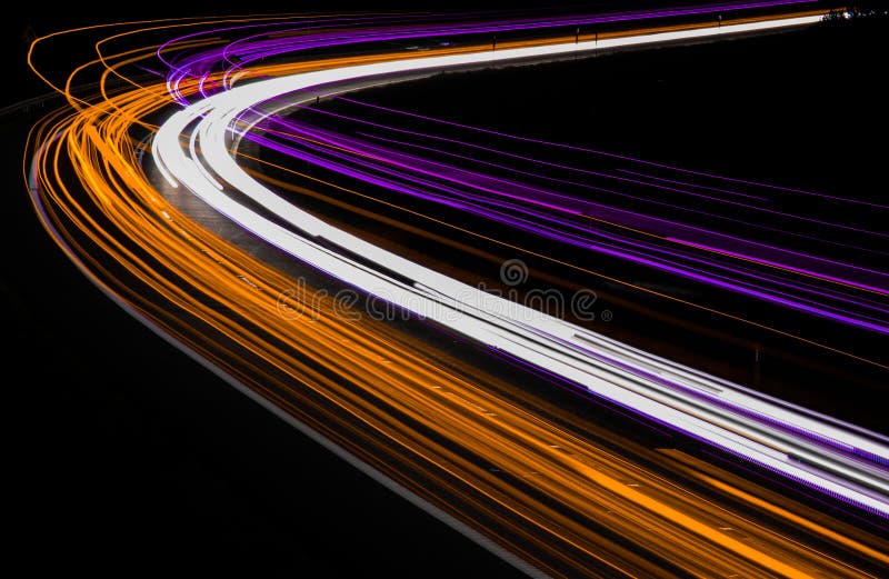 Orange Car Lights at Night. Long Exposure Stock Photo - Image of modern ...