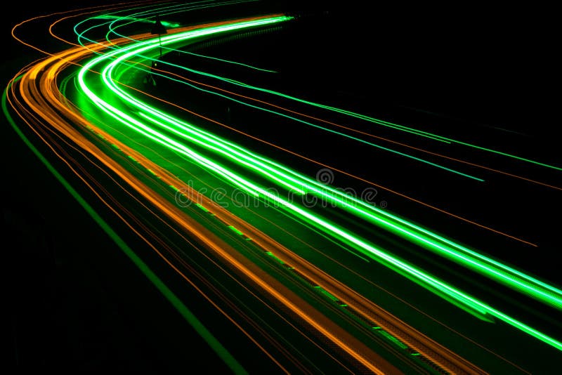Orange Car Lights at Night. Long Exposure Stock Image - Image of ...