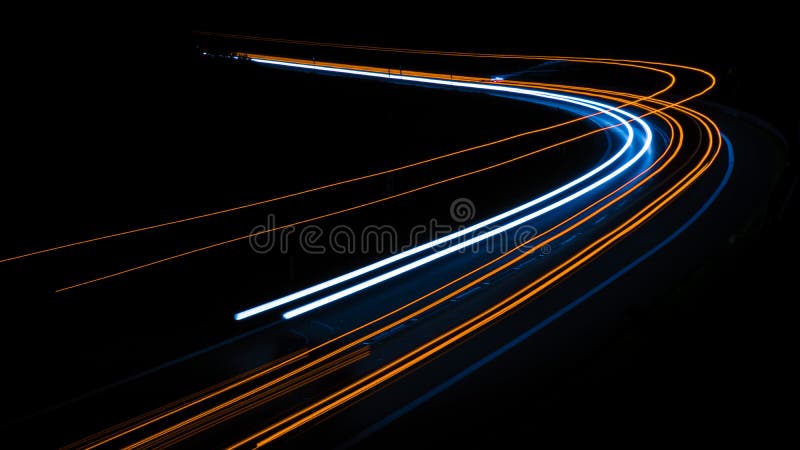 Orange Car Lights at Night. Long Exposure Stock Image - Image of long ...