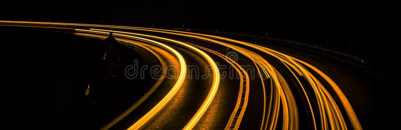 Orange Car Lights at Night. Long Exposure Stock Image - Image of roads ...