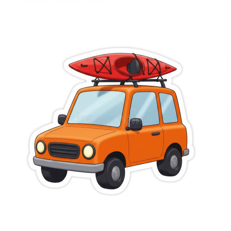 Orange Car with Red Kayak on Roof Rack Stock Illustration ...