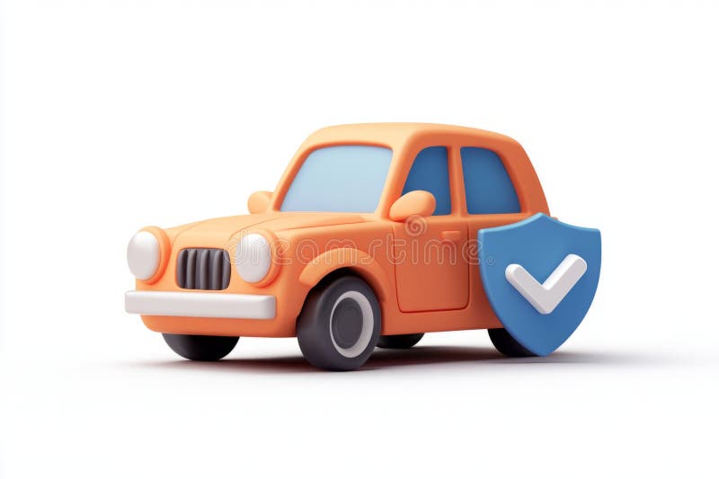 Orange Car with a Shield and Checkmark, Symbolizing Safety, Security ...