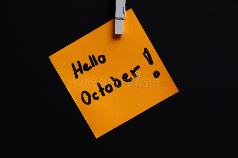 Orange Card on Black Background - Hello October Stock Image - Image of ...