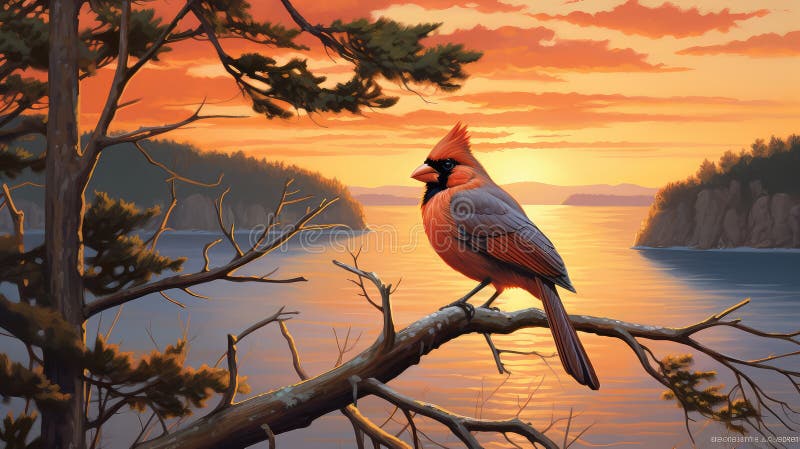 Orange cardinal red stock illustration. Illustration of twilight ...