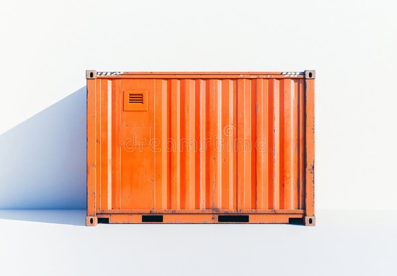 Orange Cargo Container Against White Wall: High Quality Image Stock ...