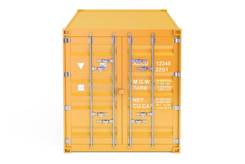 Orange Cargo Container, Front View. 3D Rendering Stock Illustration ...