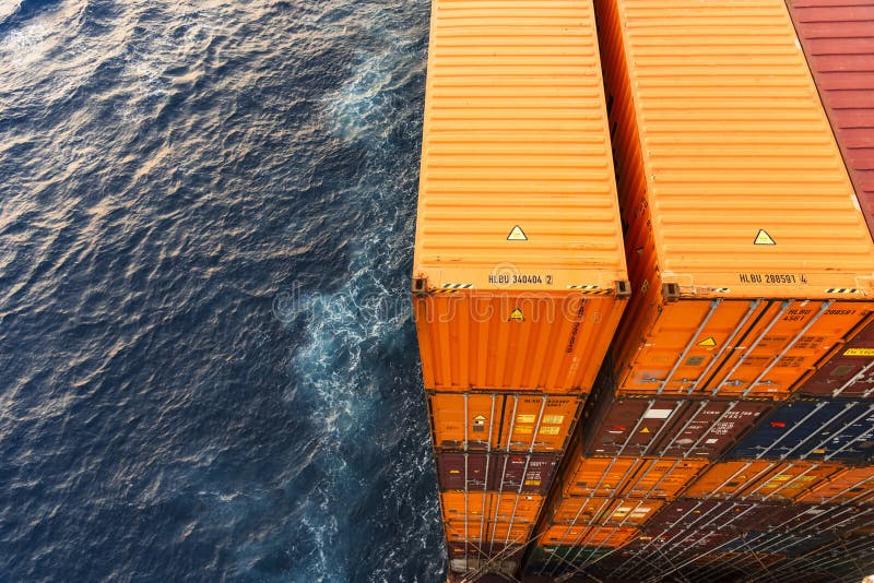 View on the Top of Containers Loaded on Deck of the Large Cargo Ship ...
