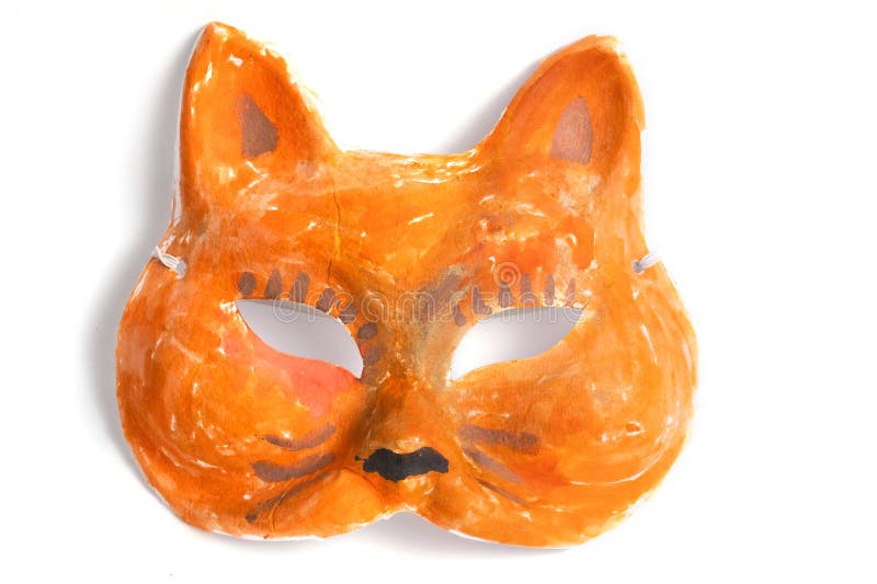 Orange Carnival Fox Mask Highlighted on White Background, Halloween ...