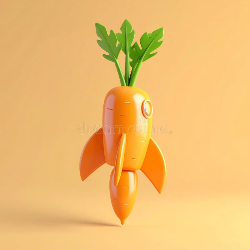 Orange Carrot Shaped Rocket 3D Render Stock Illustration - Illustration ...