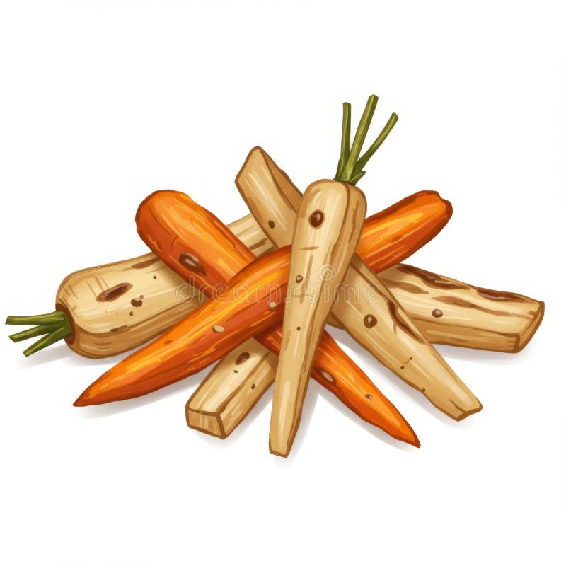 Orange Carrots and Beige Parsnips Pile Digital Illustration Stock ...
