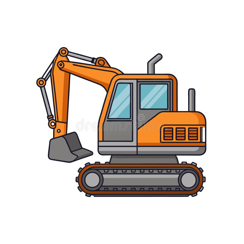 Orange Cartoon Excavator Machine on a White Background Stock ...