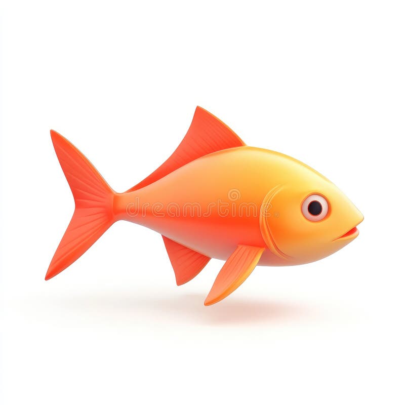 Adorable Orange Cartoon Fish, Swimming Joyfully in White Background ...