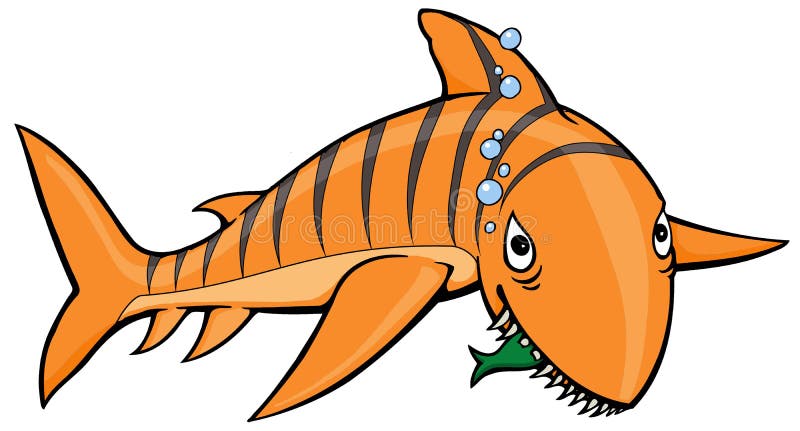 Orange Cartoon Tiger Shark with Bubbles Stock Vector - Illustration of ...