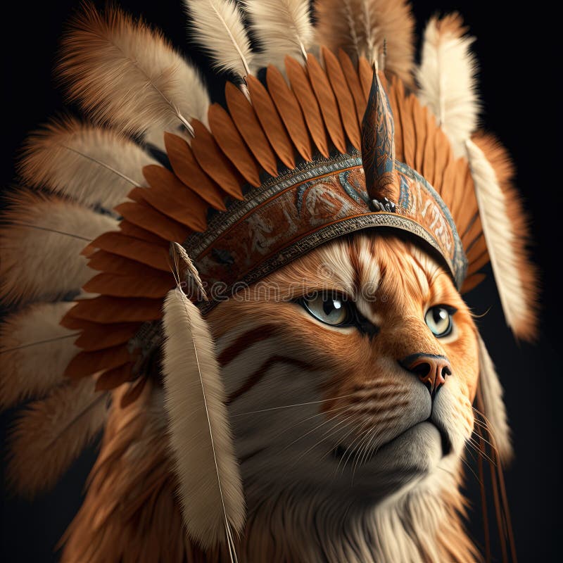 Orange Cat As Indian Chief. Generative AI Stock Illustration ...