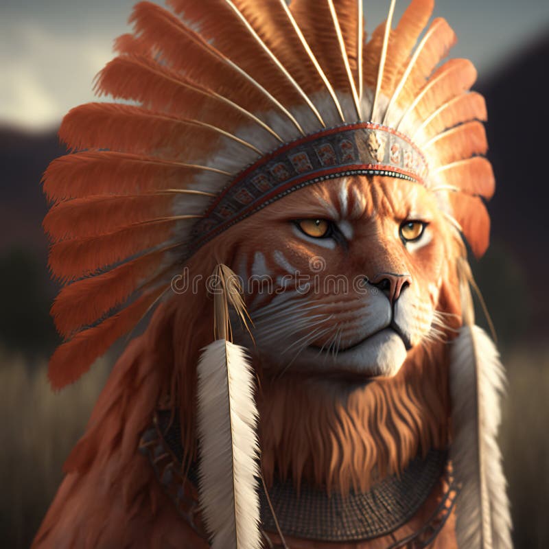 Orange Cat As Indian Chief. Generative AI Stock Illustration ...