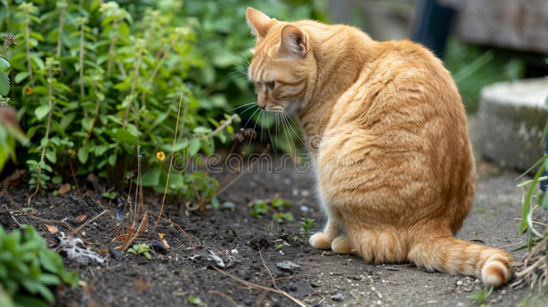 Orange Cat in the Backyard of a House Stock Illustration - Illustration ...