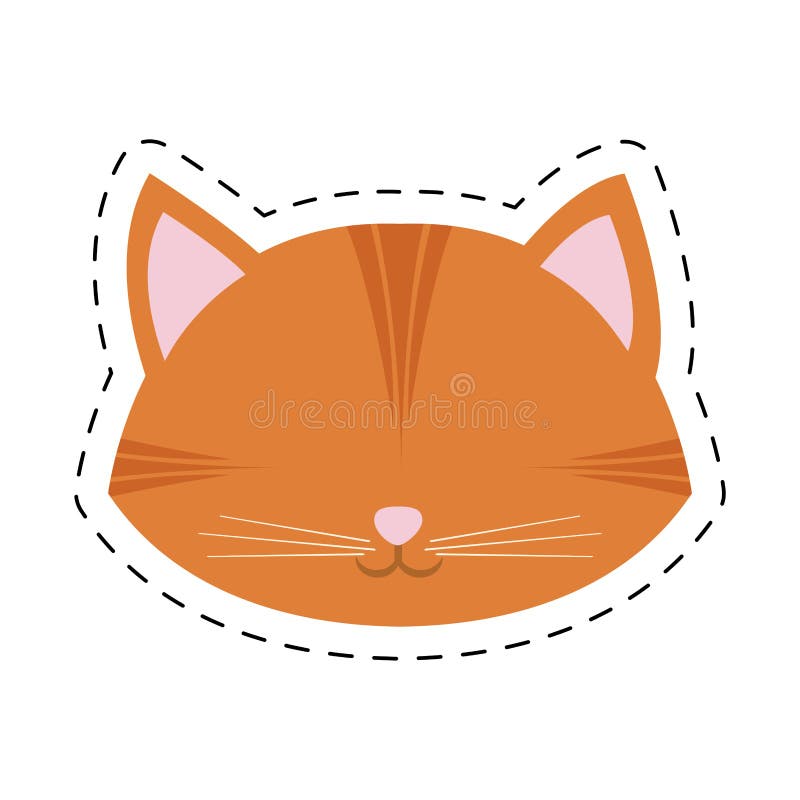 Orange Cat Face Pink Nose Mustache Line Dotted Stock Illustration ...