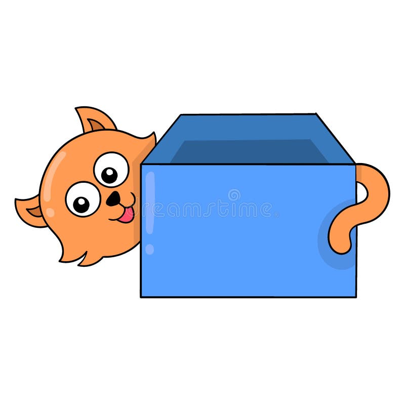 The Orange Cat is Hiding Behind the Box, Doodle Icon Image Kawaii Stock ...