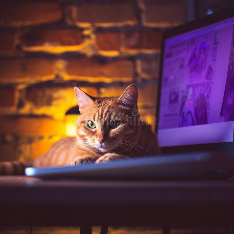 Orange Cat Laying on Desk Generative AI Stock Illustration ...