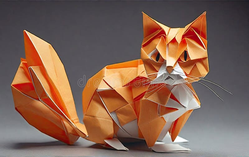 Orange Cat Made of Paper on a Dark Background Stock Illustration ...