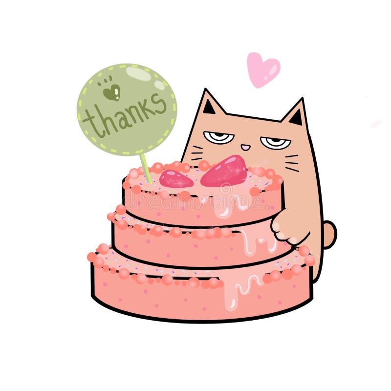 Orange Cat with Party Cake and Happy Heart Thinking Stock Illustration ...