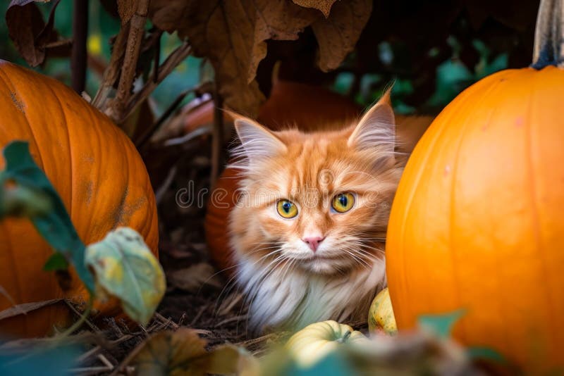 Orange Cat in Pumpkin Patch Stock Photo - Image of rustic, vintage ...