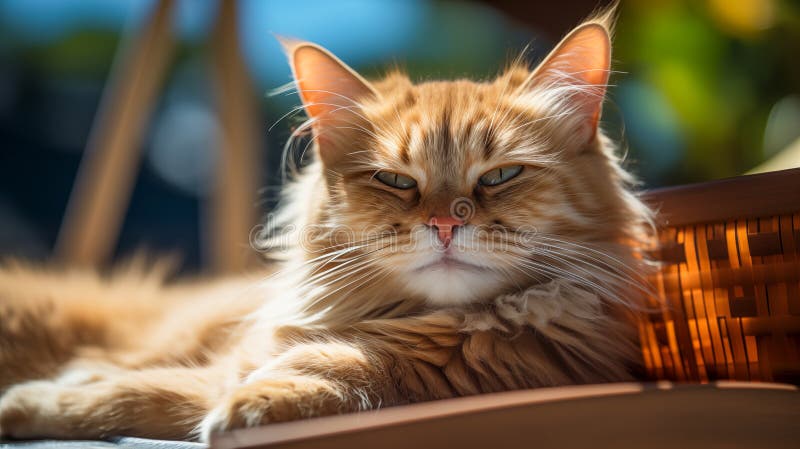 Orange Cat Sitting on the Bench Stock Illustration - Illustration of ...