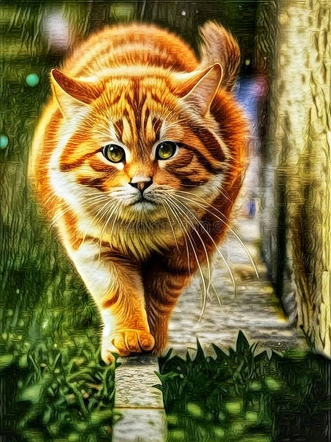 The Orange Cat is Walking and Looking at You. Cute Cat with Gold Eye ...