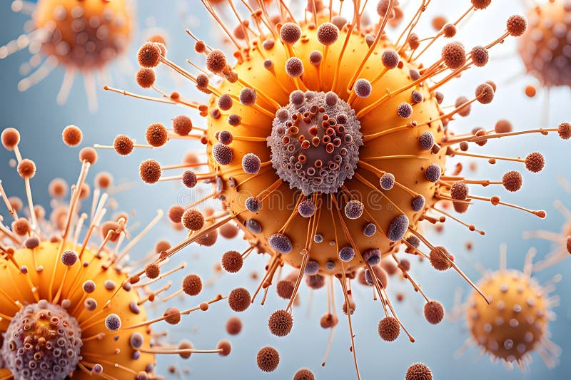 Orange Cells of a Dangerous Virus Under a Microscope, 3D. Micro World Stock Image - Image of ...