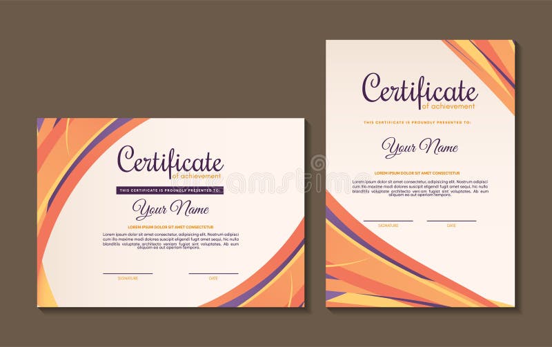 Orange Certificate of Achievement Template with Wave Abstract Stock ...