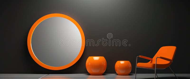 Orange Chair in Front of White Round Mirrors Stock Illustration ...