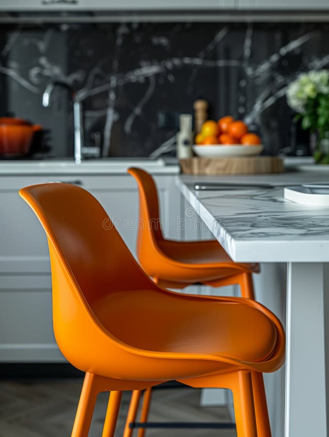 Orange Chairs Modern Kitchen Counter Fruit Bowl Stock Photos - Free ...