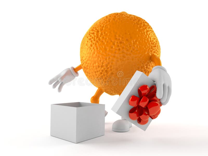 Orange Character with Open Gift Stock Illustration - Illustration of ...