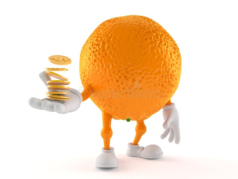 Orange Character with Stack of Coins Stock Illustration - Illustration ...