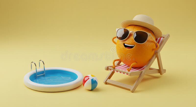 Orange Character Sunbathing beside a Pool Stock Illustration ...