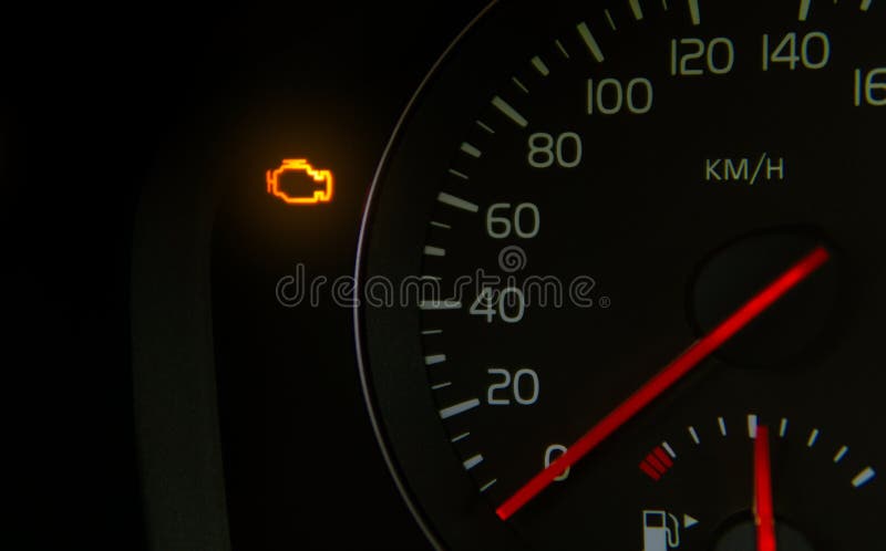 Orange Check Engine Light on the Dashboard Stock Image - Image of black ...
