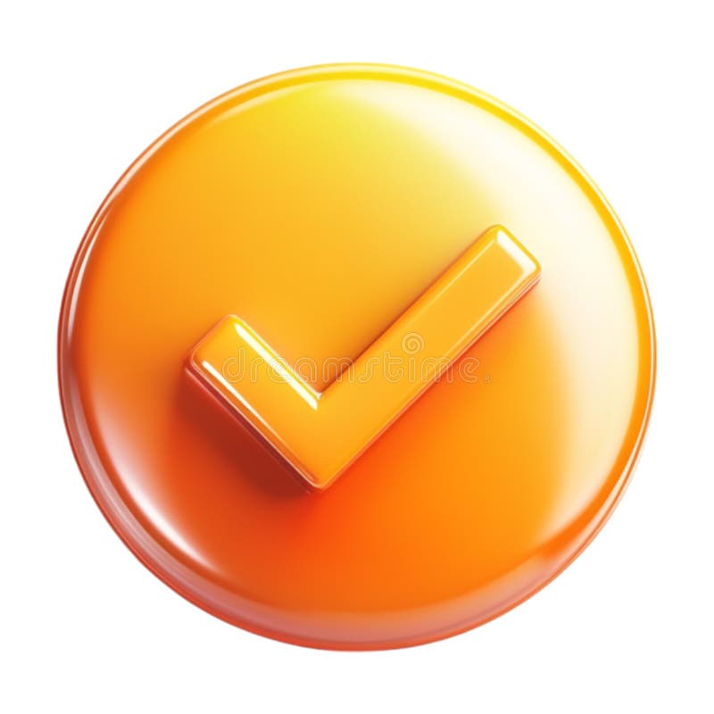 Orange Check Mark Button Icon on Transparent Background Stock ...