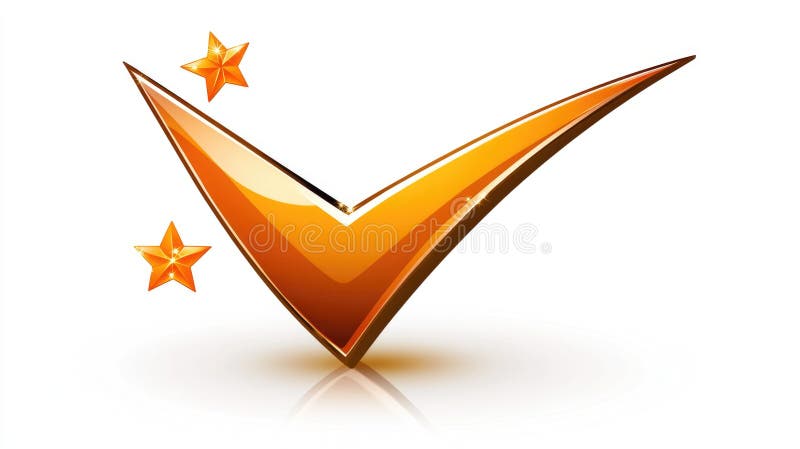 Orange Check Mark with Stars on White Background Stock Illustration ...
