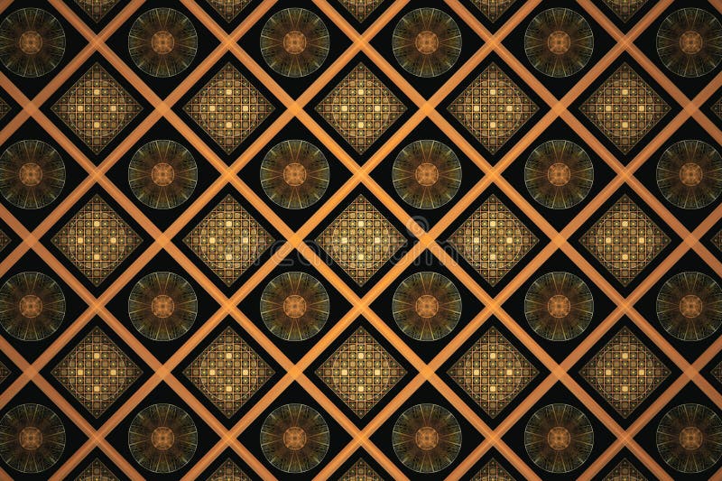 Orange Checkered Pattern of Squares and Circles on a Black Background ...