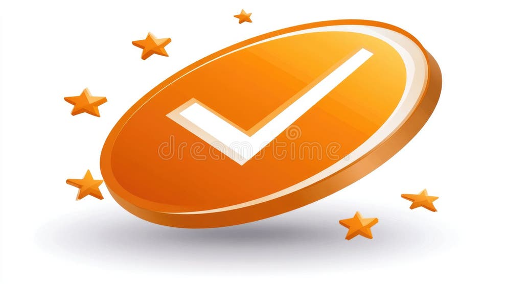Orange Checkmark Icon with Stars Stock Illustration - Illustration of ...
