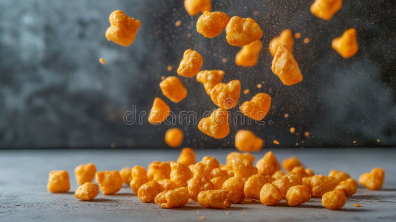 Orange Cheese Puffs Falling on Gray Surface Stock Illustration ...