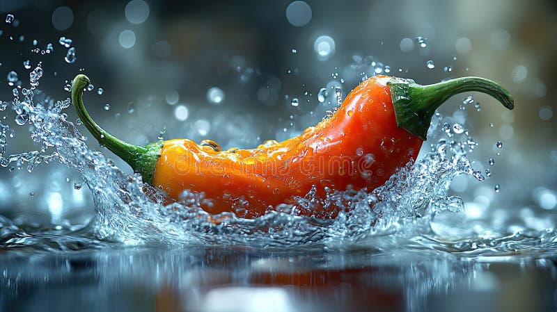 Vibrant Green Pepper Water Splash Orange Background Stock Photos - Free ...