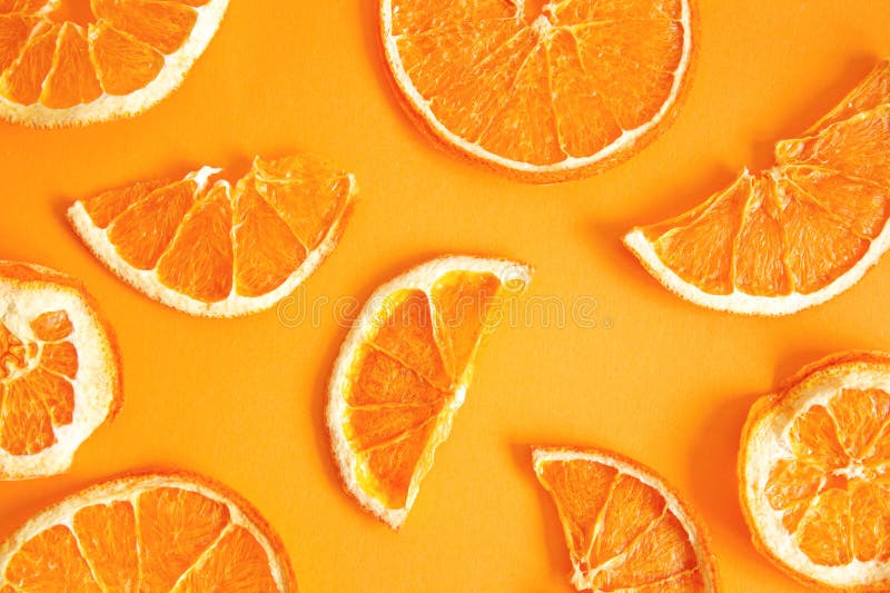 Orange Chips on an Orange Background, Top View. a Healthy Snack Stock ...