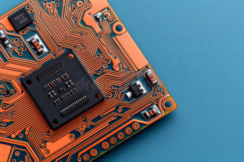 Black Circuit Board Orange Lines Square Chip Center Stock Photos - Free ...